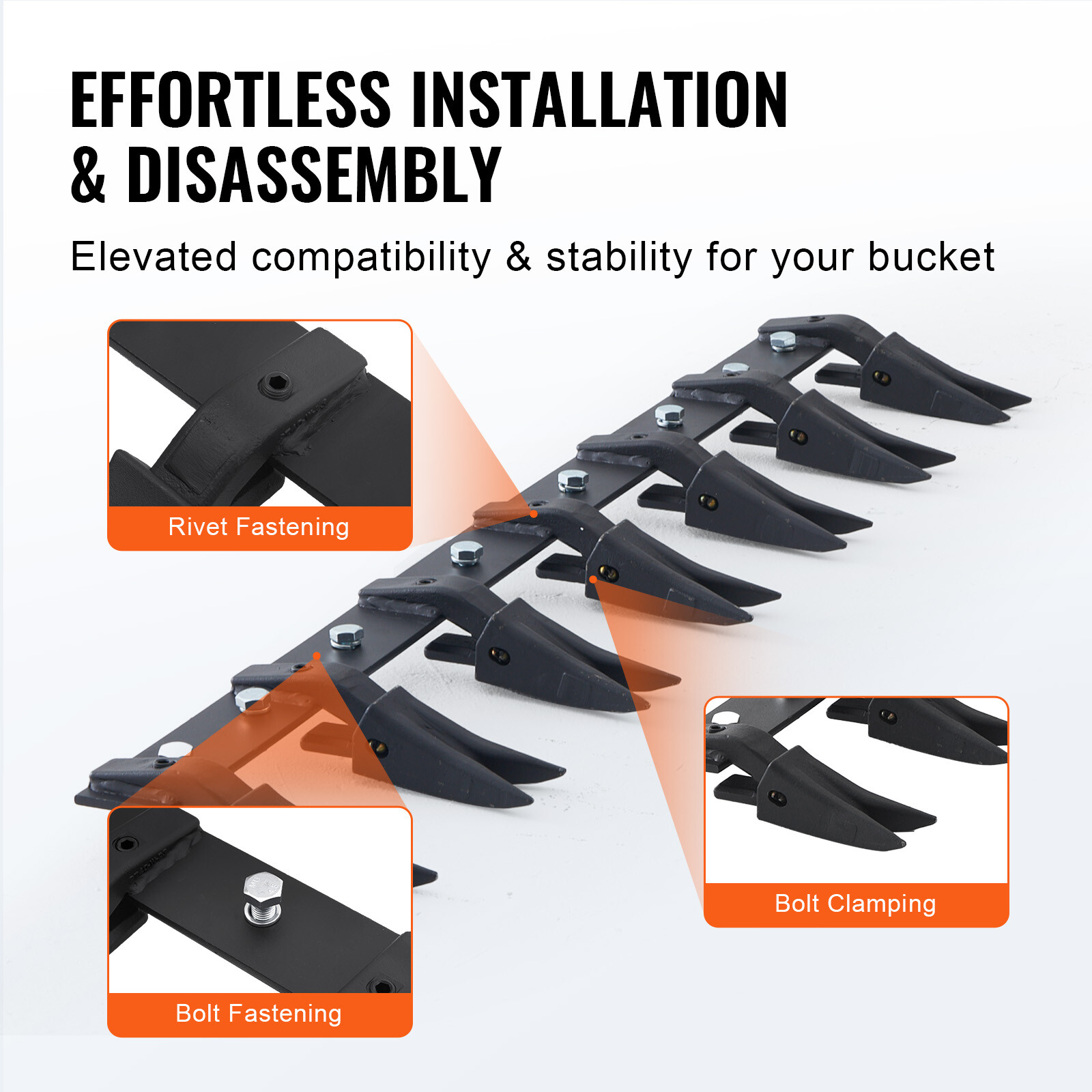 VEVOR Bucket Tooth Bar 53'' Heavy Duty Bucket Teeth Bar for Sub-Compact ...