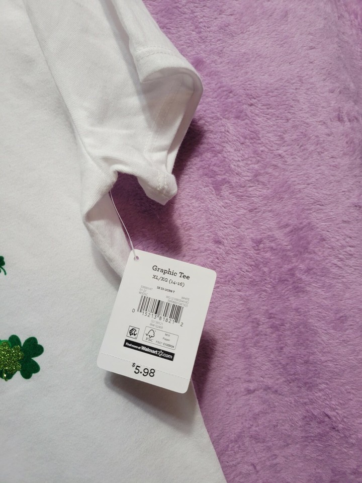 Way to Celebrate NEW♈Girl's Printed SS Tee size XL~white/green St. Pats ...