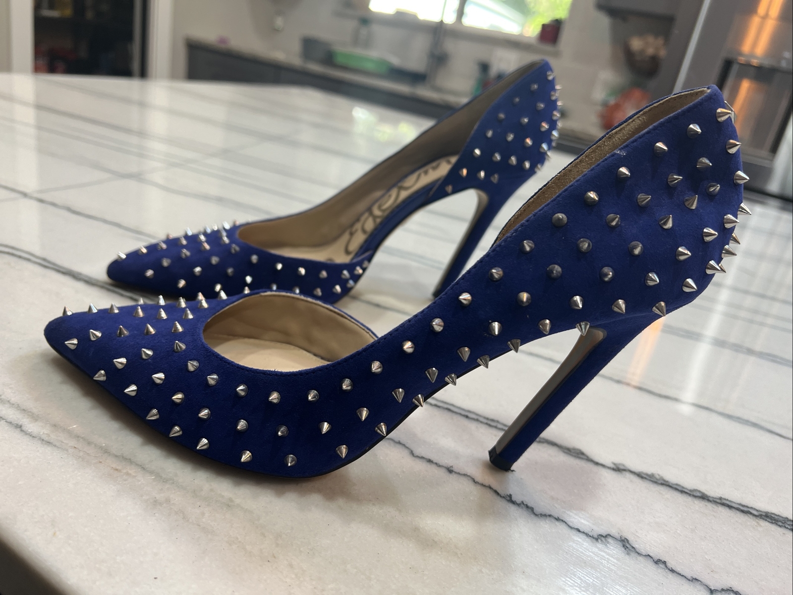 Sam Edelman Hadlee Womens Size 9M Blue Suede Stud Spiked Stiletto Heels | eBay