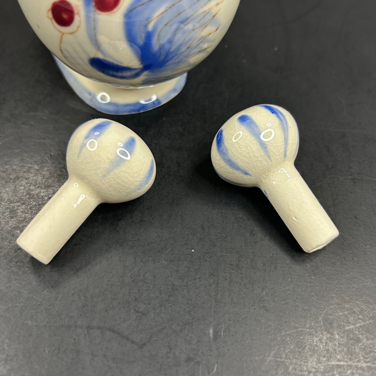 Nasco Hand Painted Blue Multicolor Rooster Oil & Vinegar Cruet Set ...