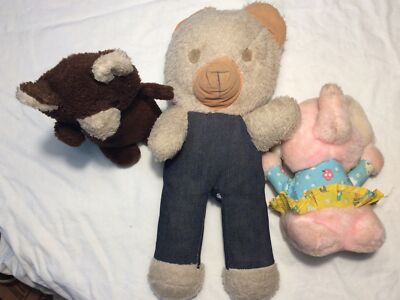 Vintage Plush Pink Elephant Rare Plush With 2 Plush Bears Lot | eBay