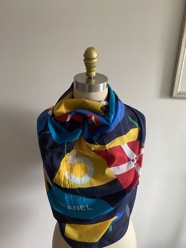 CHANEL Wrap, Scarf, Sarong Flags Multicolor Logo 100% Cotton Italy 63 ...
