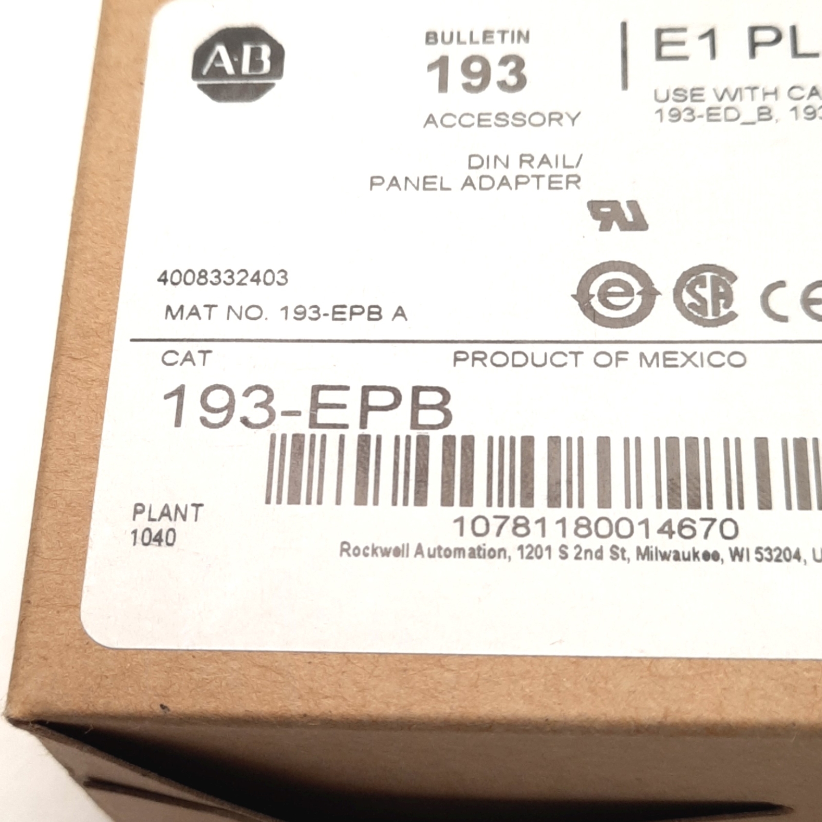 Allen Bradley 193-epb Panel Mount DIN Rail Adapter for sale online | eBay
