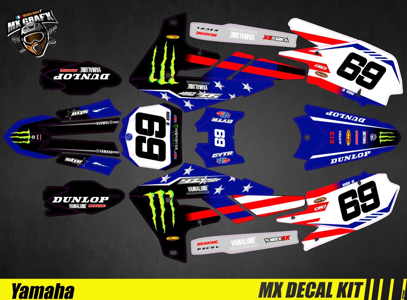 Kit Déco Moto pour / Mx Decal Kit for Yamaha YZF - Replica Redbud 2022 ...