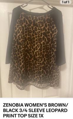 WOMEN’S ZENOBIA BROWN /BLACK LEOPARD PRINT 3/4 SLEEVE TOP SIZE 1X | eBay
