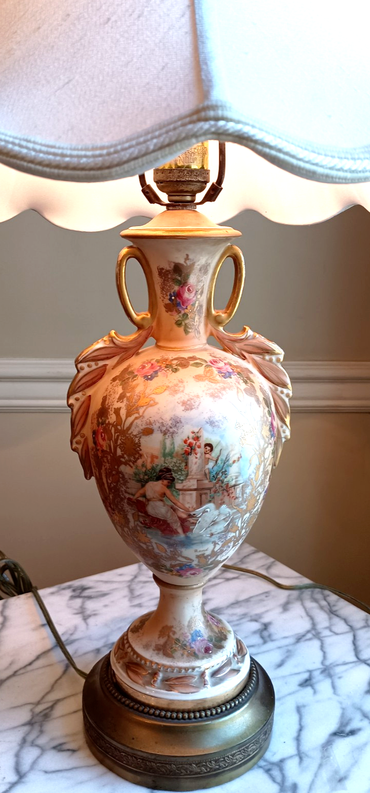 Pair of Antique Porcelain Empire Urn Style Lamps, Romantic floral ...