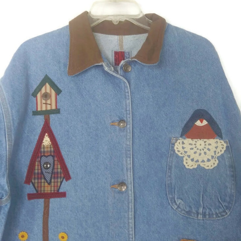 Vintage Sun Belt Denim Birdhouse, Birds, Floral Denim Barn Jacket ...