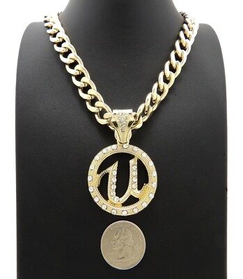 Hip Hop Stone Stud Usher U Pendant 11mm 18",20",24" Cuban Chain ...