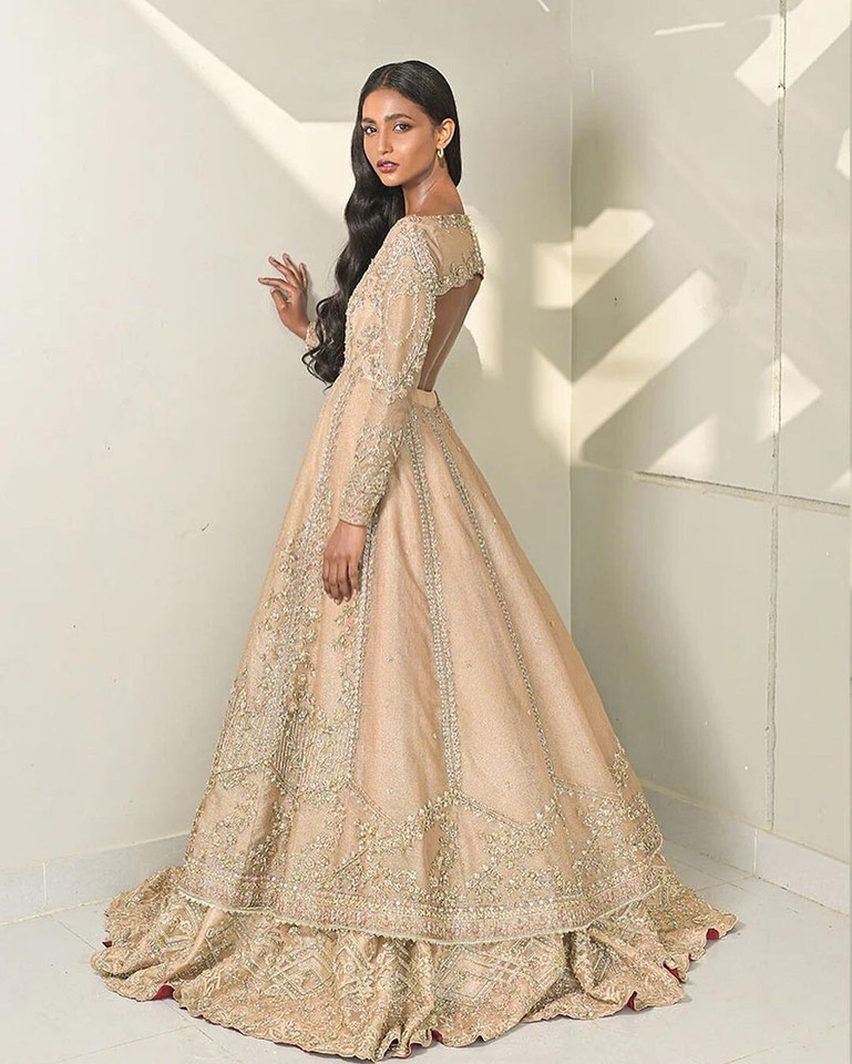 Ivory Pakistani Designer Walima Long Anarkali with lehenga and handwork ...