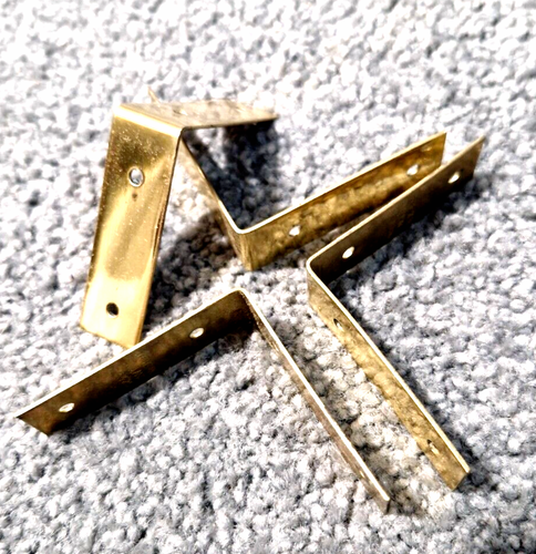 4x Vintage Made in England brass box/trunk corner brackets 'L' supports ...