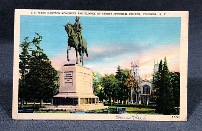Wade Hampton Monument Columbia SC Vintage Linen Era Postcard PC DB ...