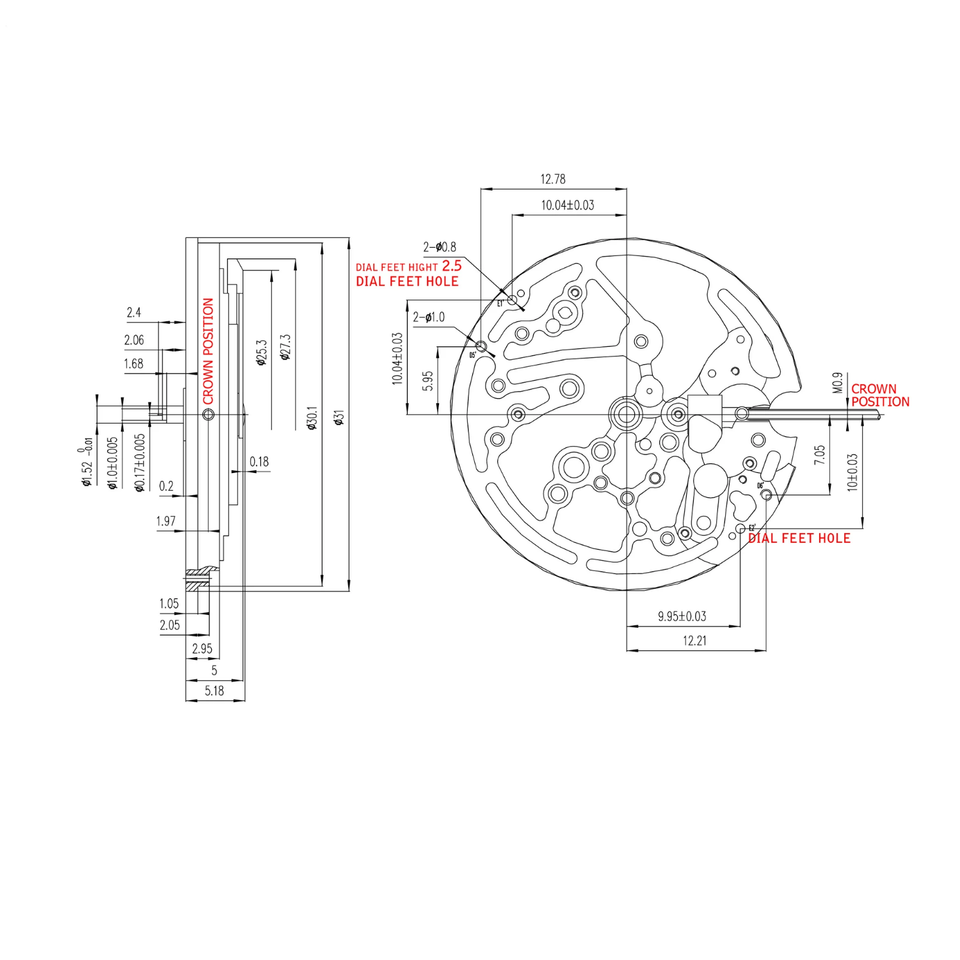 30.95mm Skeleton Automatic Mechanical Watch Movement for Seagull TY2809 ...