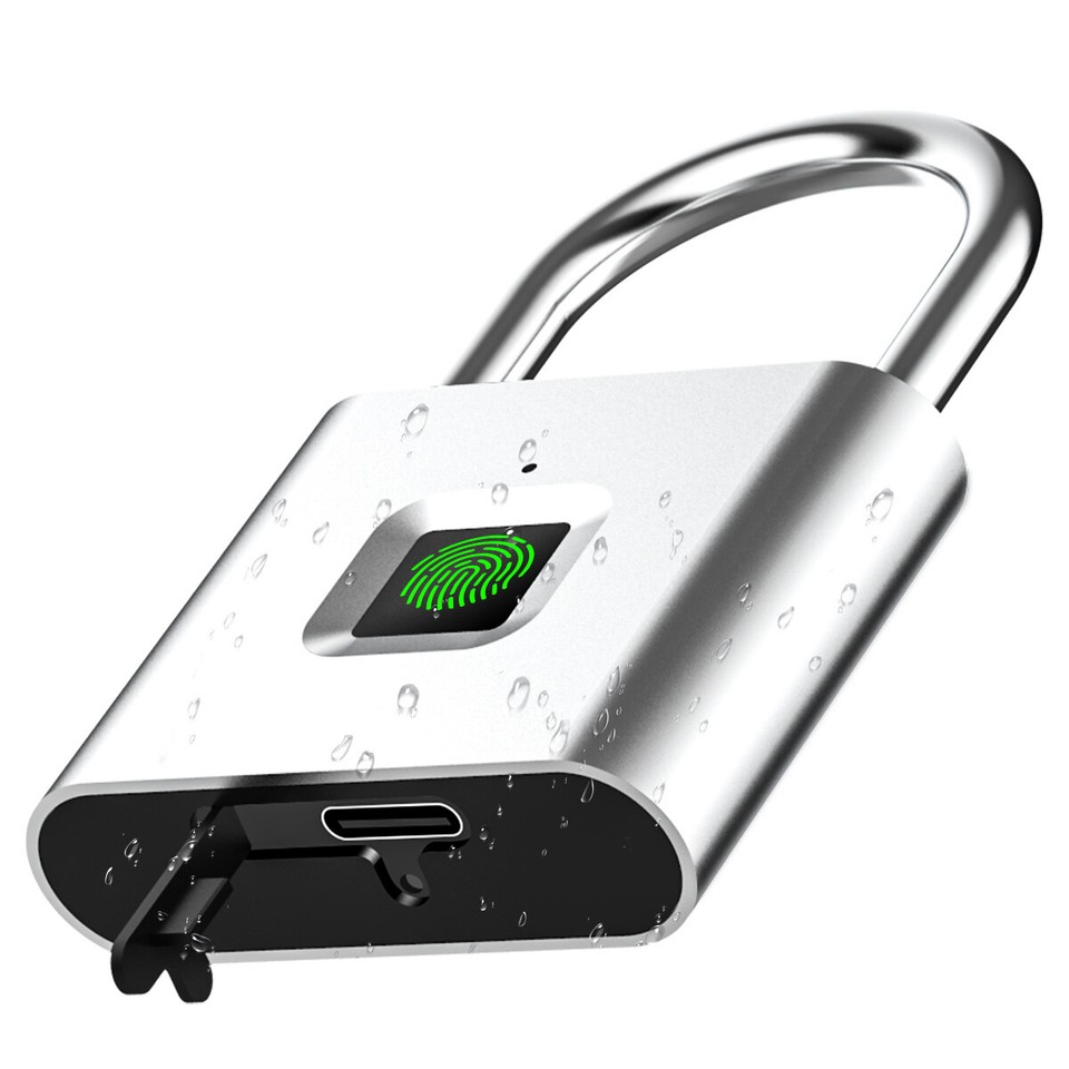 Waterproof Fingerprint Padlock Keyless Lock Rechargeable Smart Lock Gym ...