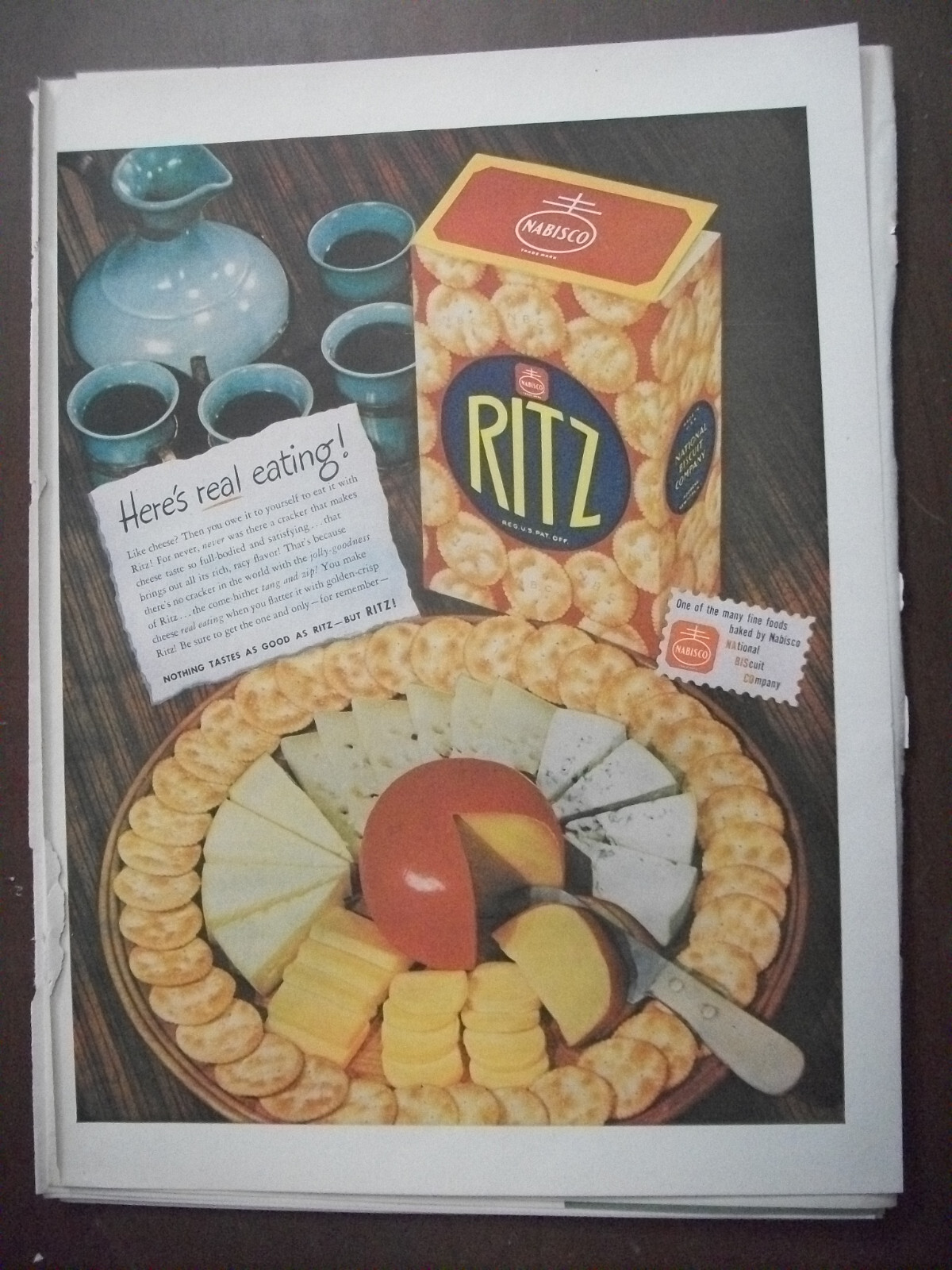 VTG 1946 Original Magazine Ad Ritz Crackers Here's Real Eating Cheese ...
