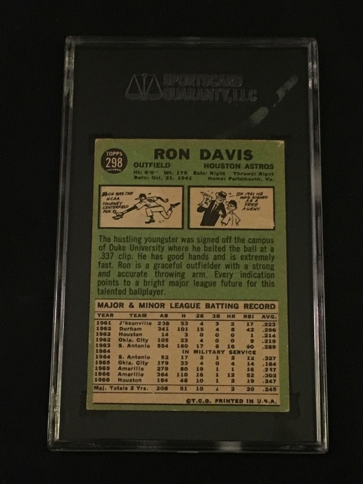RON DAVIS 1967 TOPPS SIGNED AUTOGRAPHED CARD #298 ASTROS SGC AUTHENTIC ...