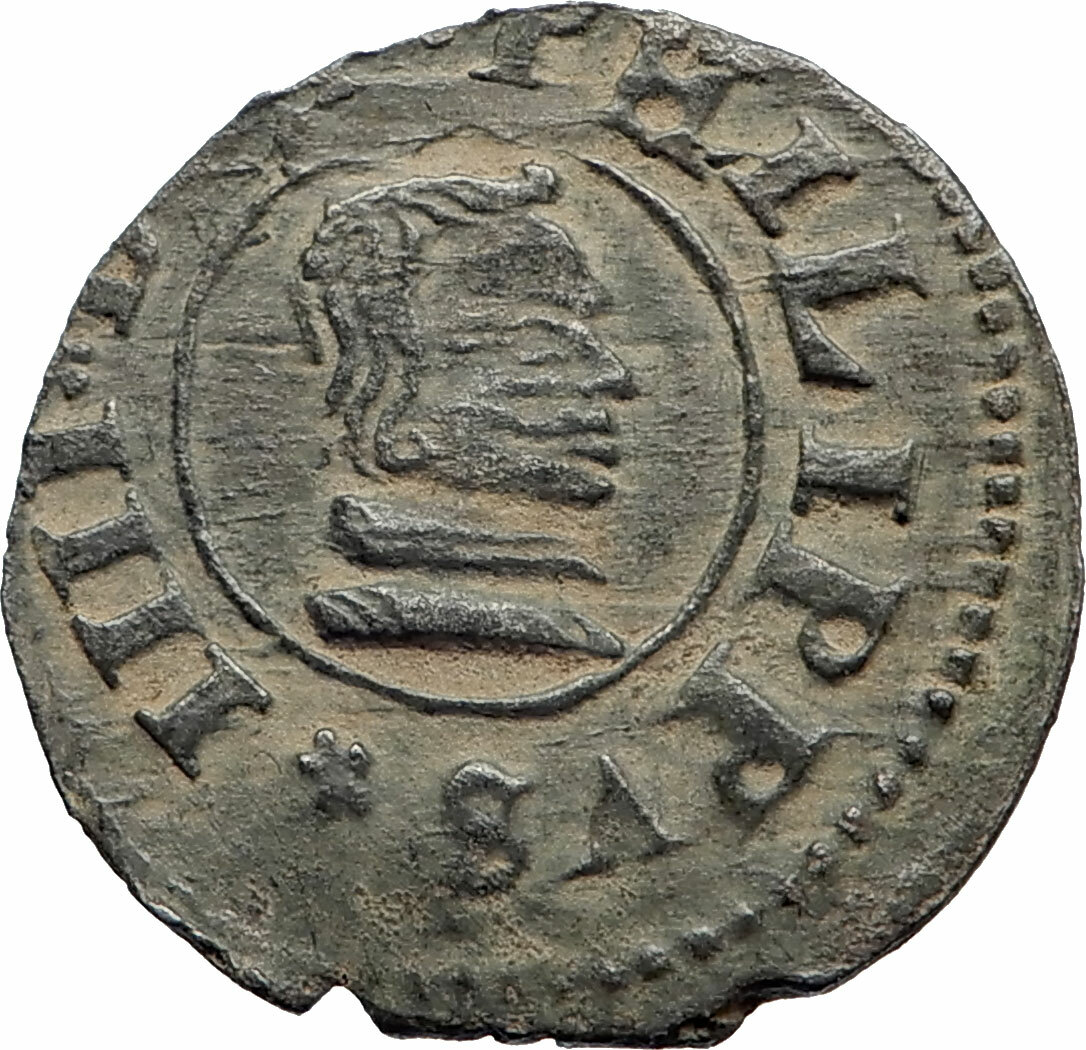 1663 SPAIN King Philip IV Authentic Antique Genuine Spanish Arms Coin ...