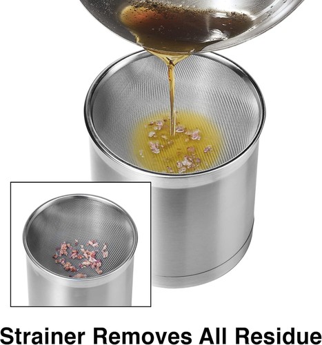 Stainless Steel Jumbo Grease Container with Removable Strainer and Snug ...