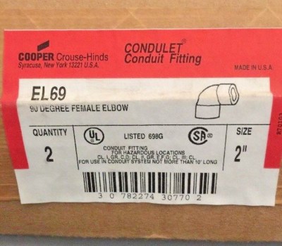 COOPER 90 Degree Female Elbow EL69 2” Box Of 2 | eBay