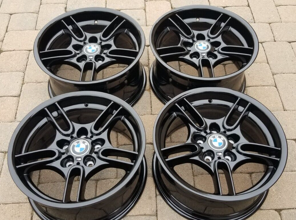 BMW E24 E28 M5 E39 OEM MPar 17" Staggered Style 66M Gloss Black Wheels ...