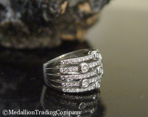 14k White Gold Scatter Bubble Bezel Set Diamond Stack Multi Band Ring ...