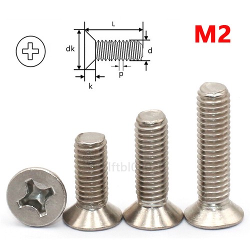 M2 (2mmØ) PHILLIPS MACHINE SCREWS COUNTERSUNK FLAT HEAD BOLTS A2 ...