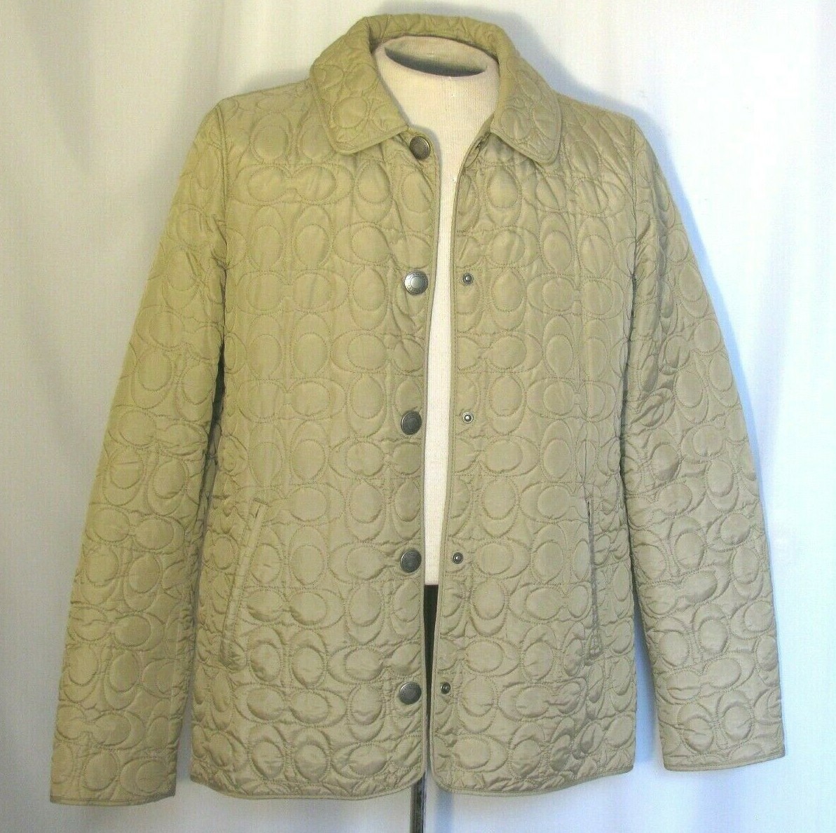 COACH Jacket Women L Tan Signature C Lightweight Quilted LOGO Casual ...