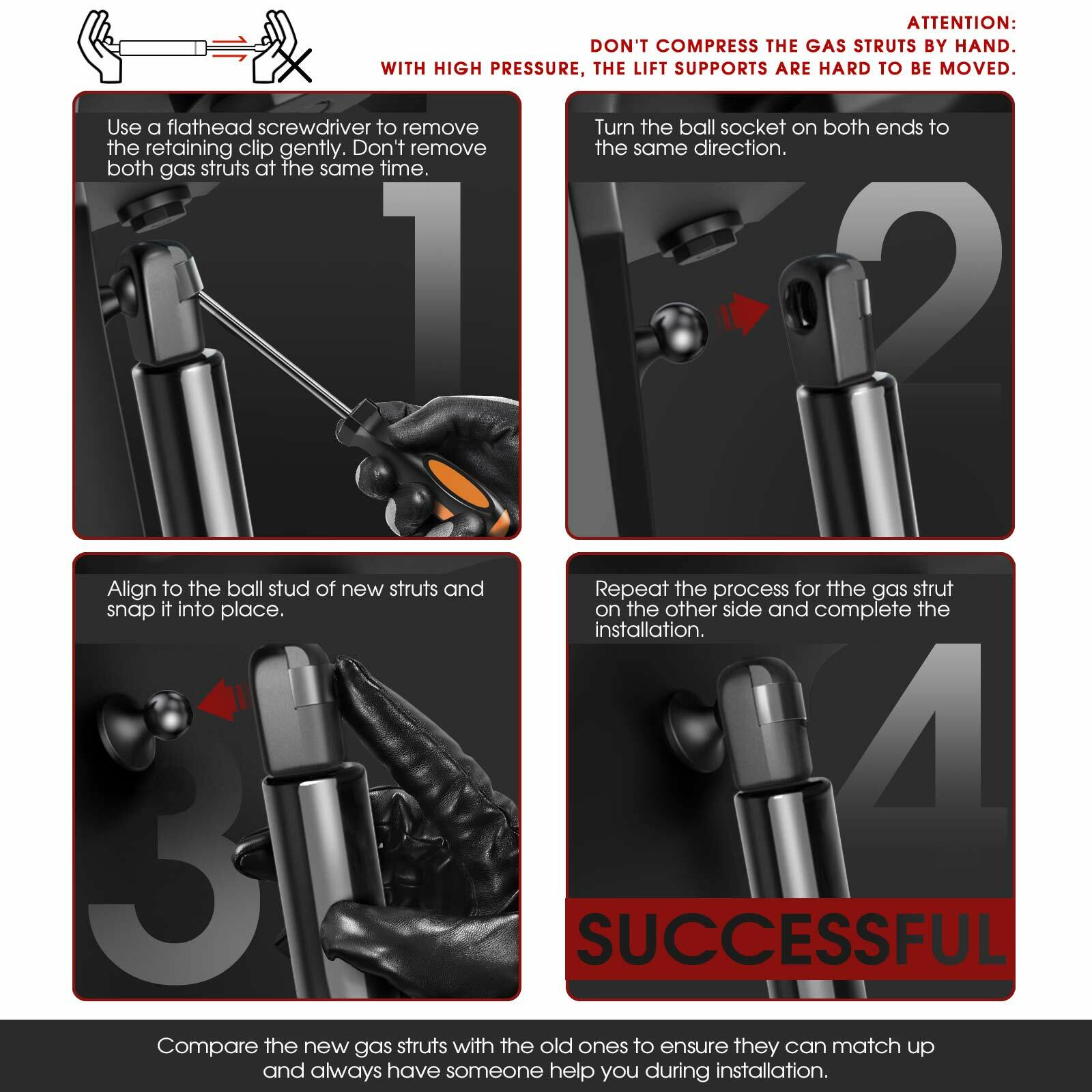 2x Rear Window Gas Struts for Land Rover Range Rover Sport L320 2005 ...