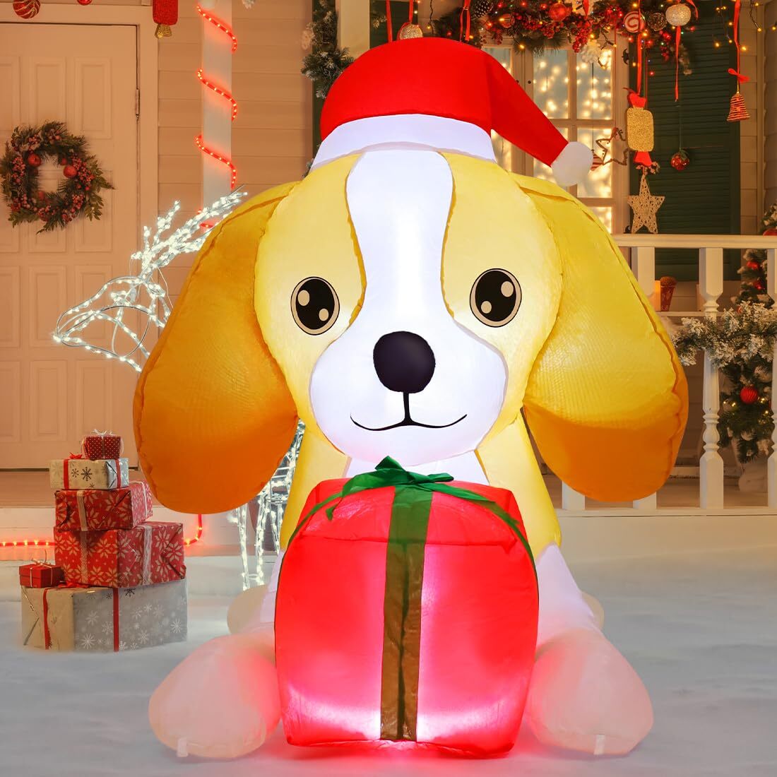 Cartoon 6 Christmas Dog Gemmy Animated Christmas Inflatable Santa And