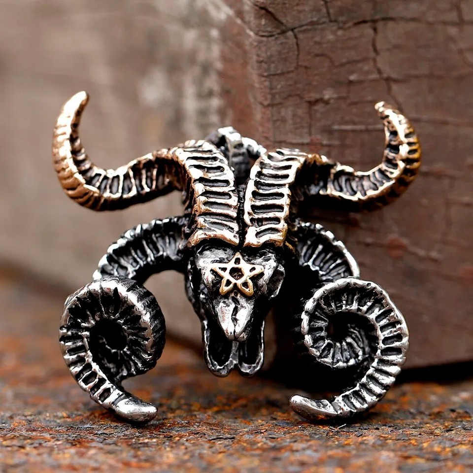 Stainless Steel Men's Necklace Satanic Satan Sheep's Head Amulet Punk ...