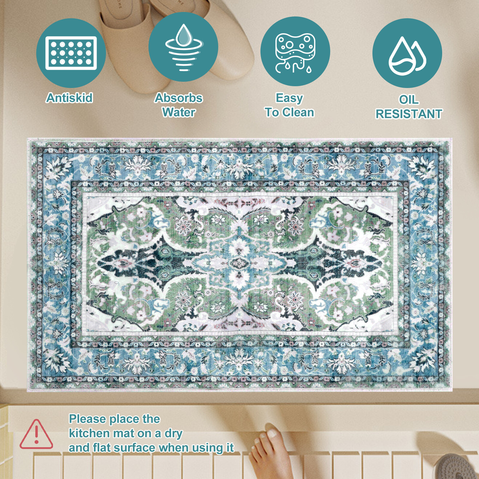 2Pcs Kitchen Rugs Sets Country Vintage Kitchen Mats Non-Slip Kitchen ...