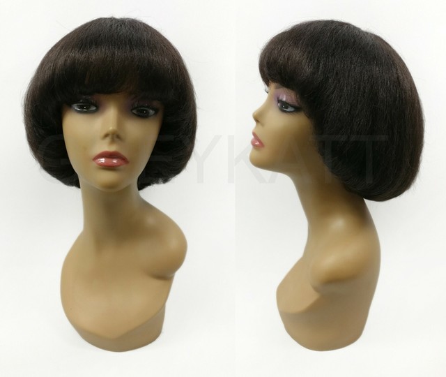 Mushroom Bob Bowl Cut Wig Yaki Texturized Short Straight Brown | eBay