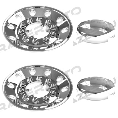 Semi Truck Triple Chrome 22.5" Rear Wheel Simulator Liner+Center Caps ...
