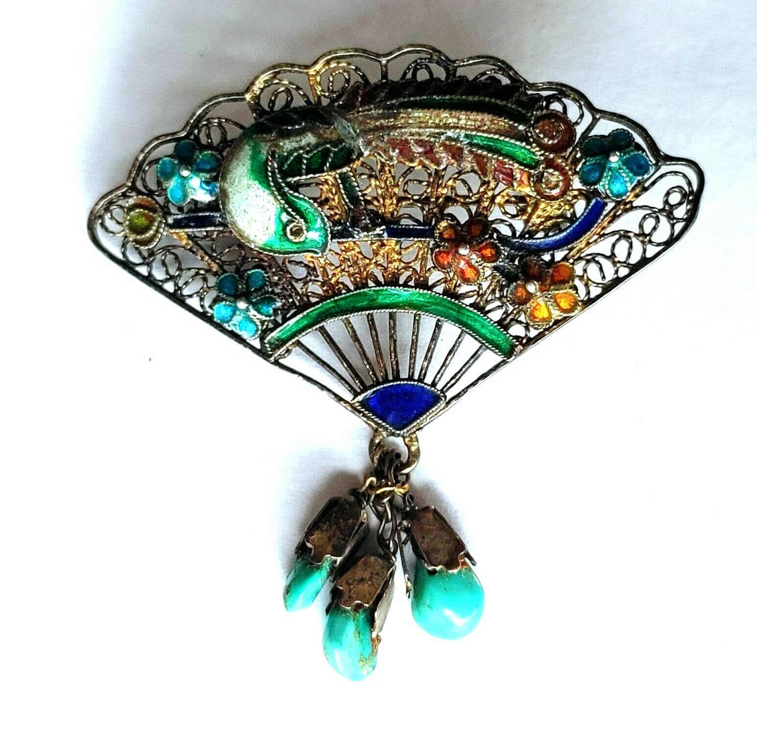 1930's Japanese Sterling Silver Filigree FAN Pin BROO… - Gem