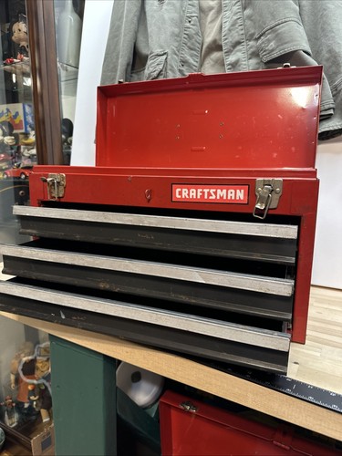 Vintage CRAFTSMAN Dark Gray Red Tool Box Chest W/Beautiful Natural ...