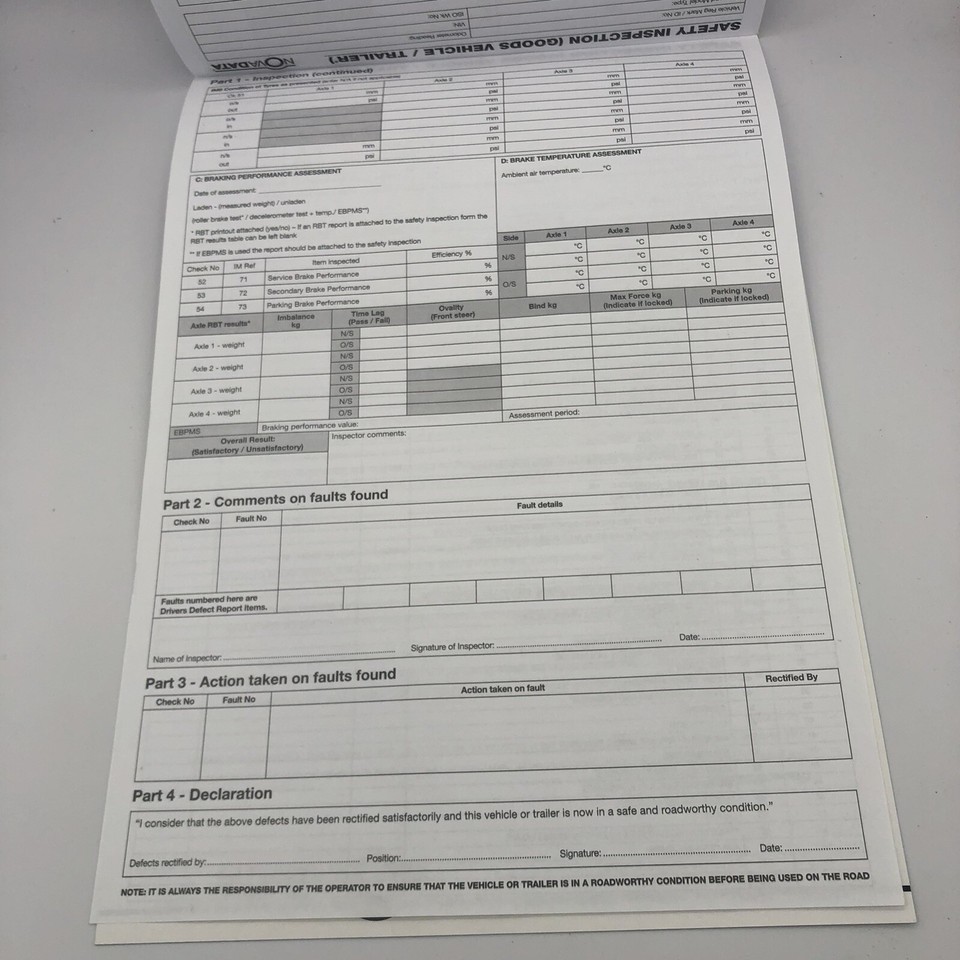 50 page HGV LGV Maintenance Inspection Pad Book DVSA VOSA | eBay UK