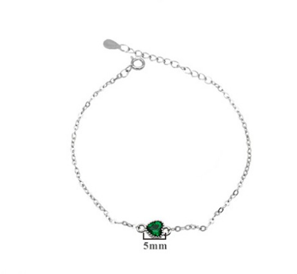 Women 925 Sterling Silver Green CZ Heart Love Silver Chain Hand ...