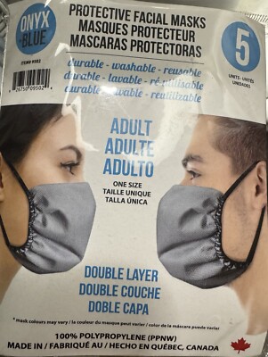 Onyx & Blue Reusable Cloth Face Masks for Adults, Polypropylene, 5 ...