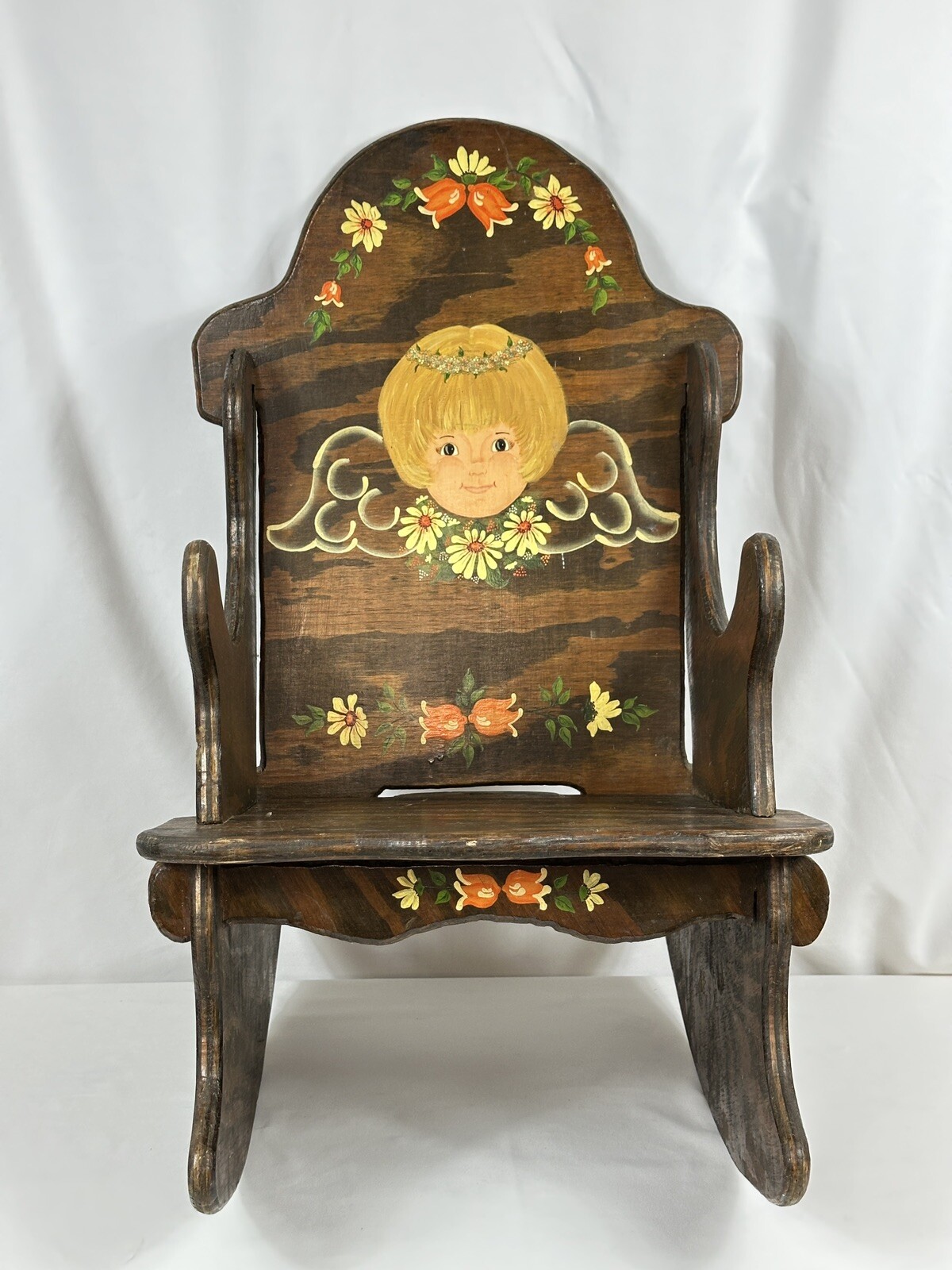 Antique Handcrafted Child’s Wooden Puzzle Rocking Chair Painted Floral ...