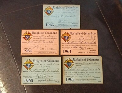 Lot of 5 x Vintage Knights of Columbus K of C Membership Cards 1963 ...