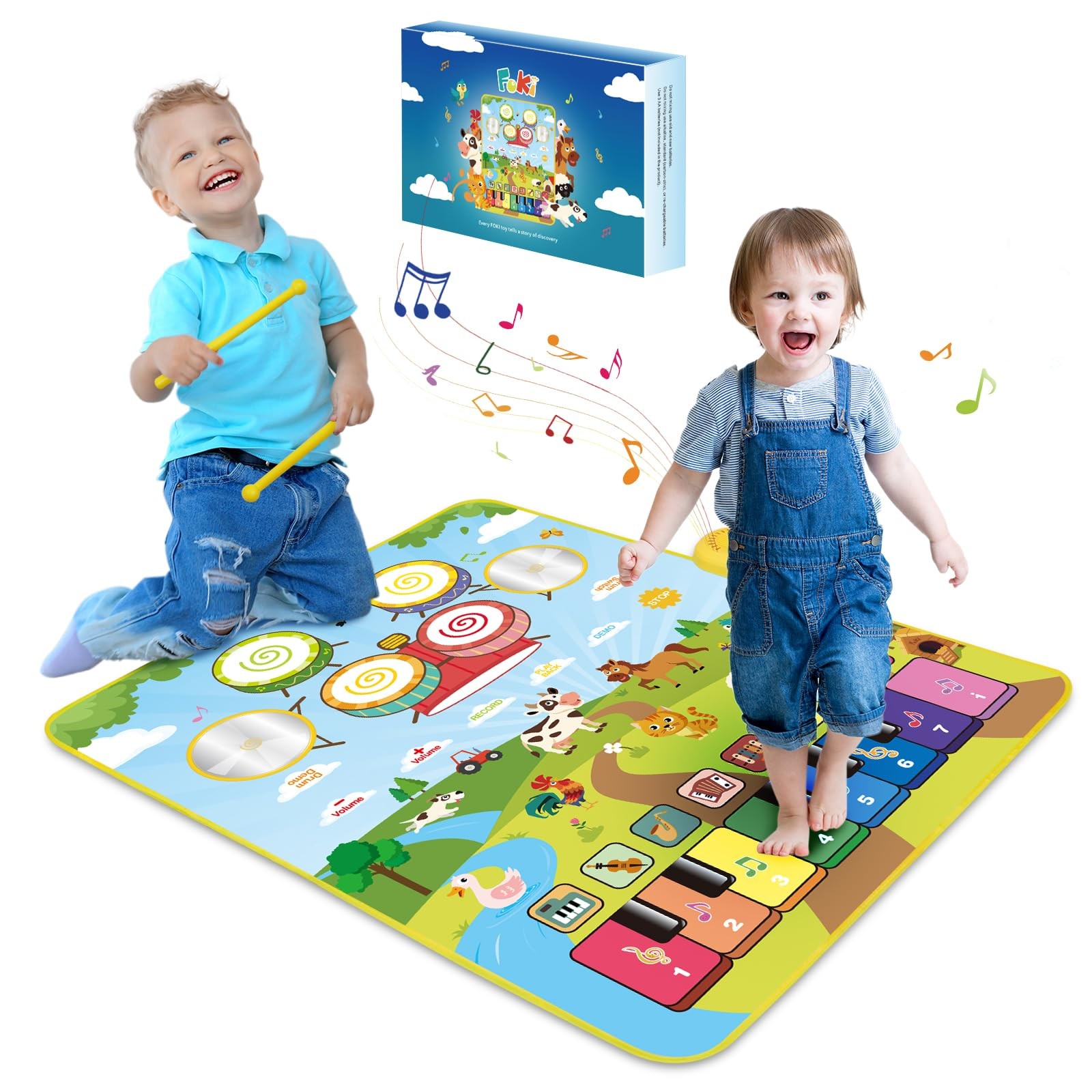 3-in-1 Musical Mats, Child Floor Piano Drum Animal Music Play Mat ...