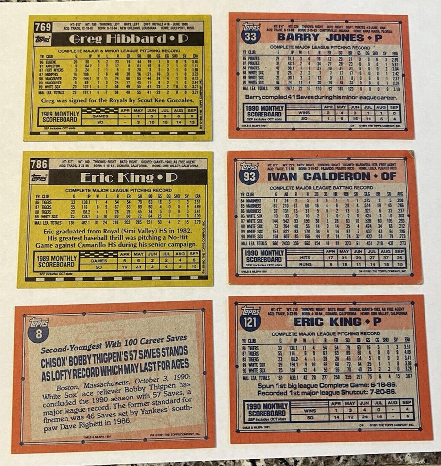 1990 Topps Chewing Gum MLB Baseball Card #786 Eric King Chicago White ...