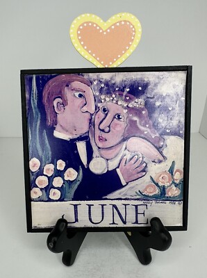 Nancy Thomas Art 1988 June Wedding Bride & Groom Heart 5in x 5in Wall ...