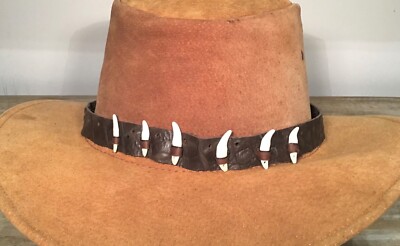 Crocodile print leather hat band genuine 6 teeth hunters Dundee hats ...
