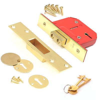 63mm Brass Plated Guardian 5 LEVER DEAD LOCK High Security Mortice ...