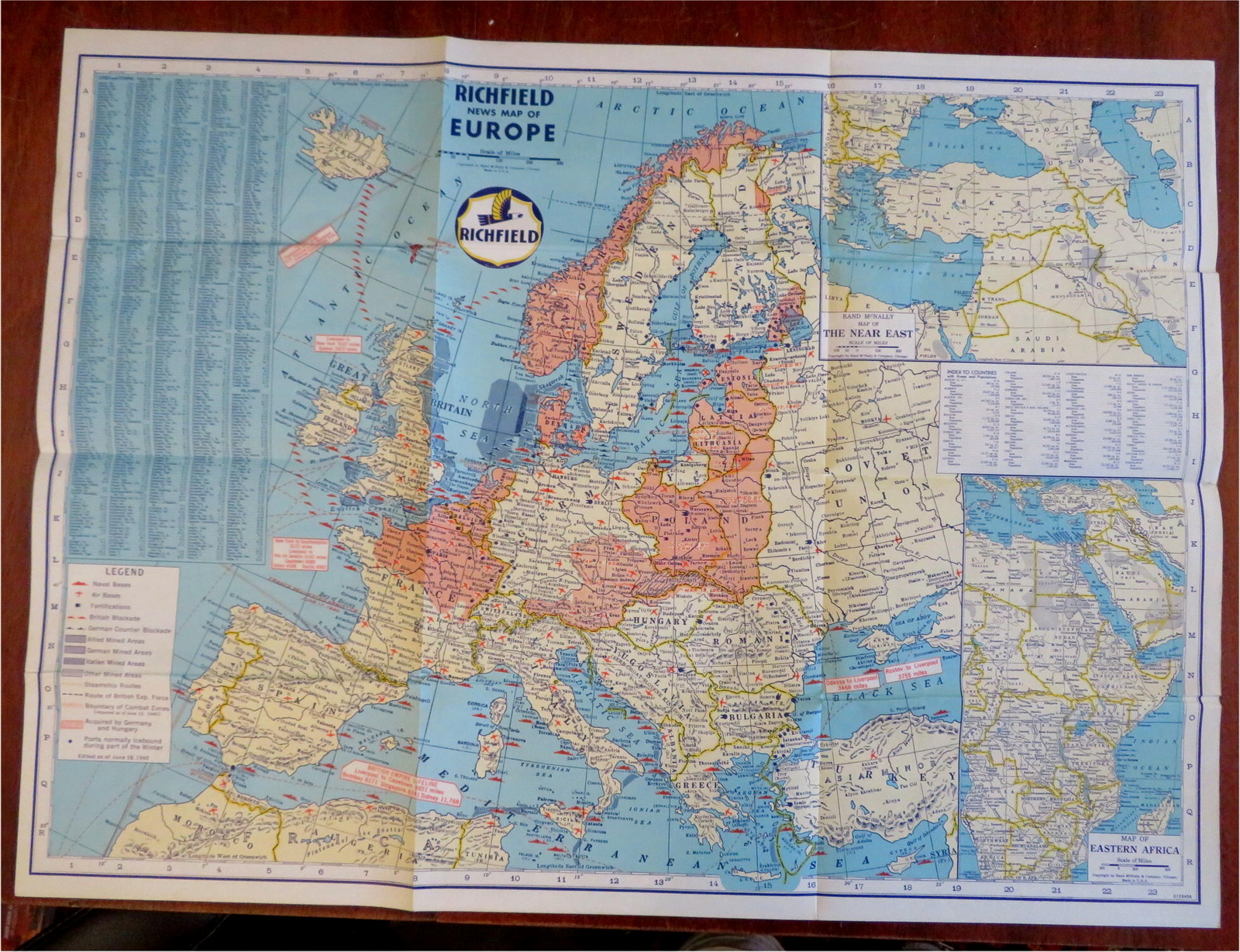 World War II European News Map Military Aircraft 1940 Richfield Oil Gas promo | eBay