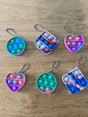 6 Pack Mini Pop Fidget Stress Relieving Push Pop Bubble Fidget Keychain ...