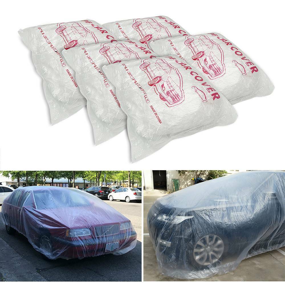 5 PACK Clear Plastic Temporary Universal Disposable Car Cover Rain Dust ...