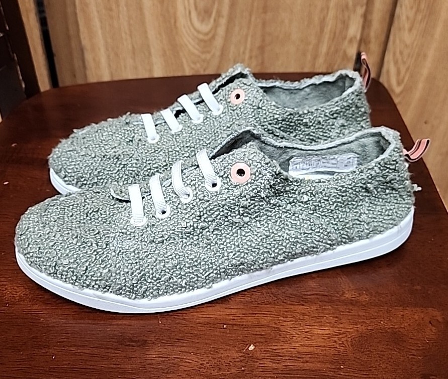 VIONIC BEACH Pismo Bouncle Green Fuzzy Cotton Shoes Womens Size 9 ...