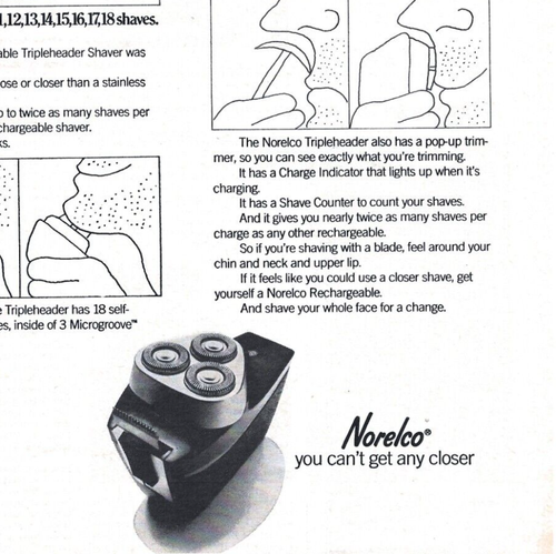 1970 NORELCO ELECTRIC RAZOR VINTAGE AD, RECHARGEABLE, SHAVING VINTAGE ...