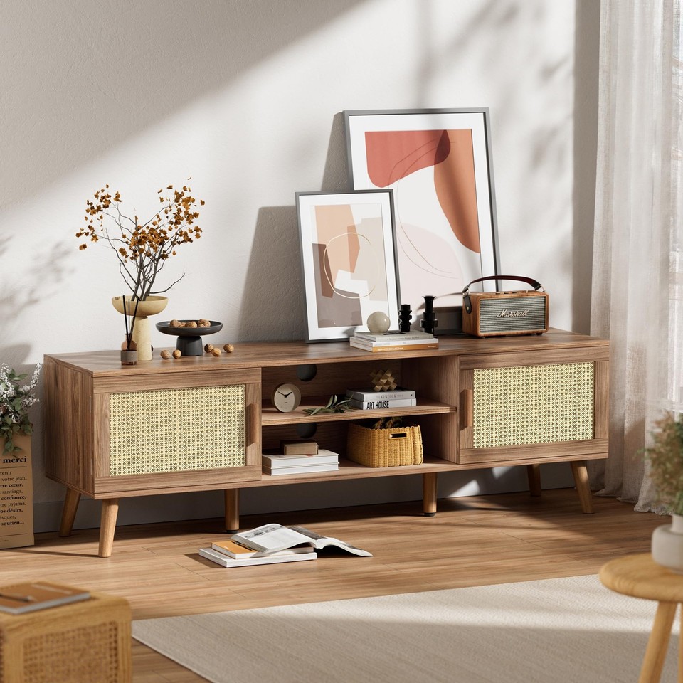 Boho TV Stand for 65 Inch TV, Entertainment Center with Adjustable ...